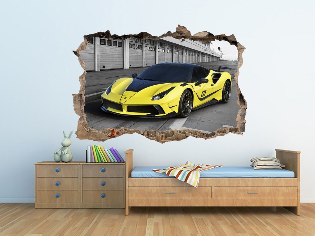 Super Car Wall Decal Sportscar Wall Sticker Print Car Wall Decor Yellow ...