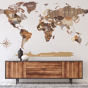 World Map Decal Vinyl Wall Sticker Push Pin Wall Map Print Wall Decor ...