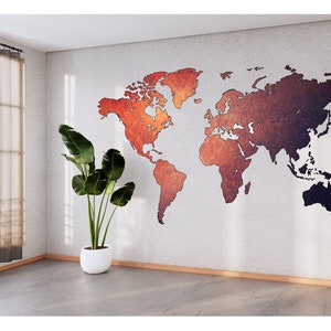 Abstract World Map Wall Decal Large Map Wall Sticker Dark Red Wall ...