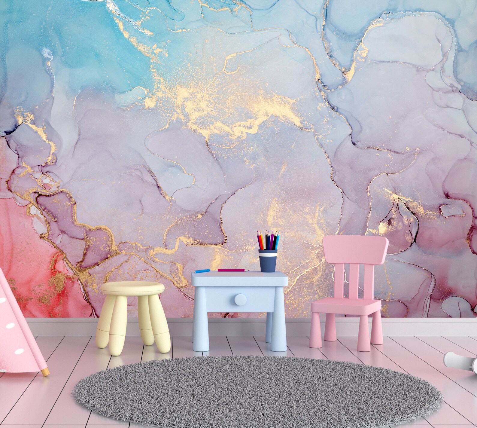 Pink Blue Wall Mural Abstract Wallpaper Accent Wallpaper Aesthetic ...