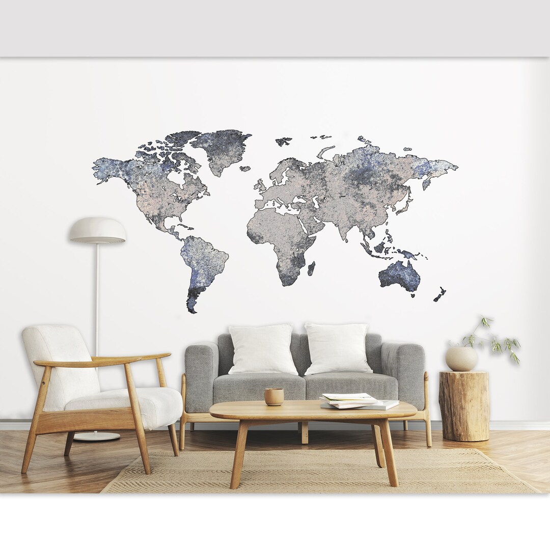 World Map Wall Sticker Abstract Map Wall Decal Wall World Map Home ...