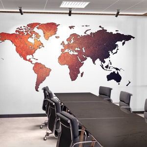 Abstract World Map Wall Decal Large Map Wall Sticker Dark Red Wall ...