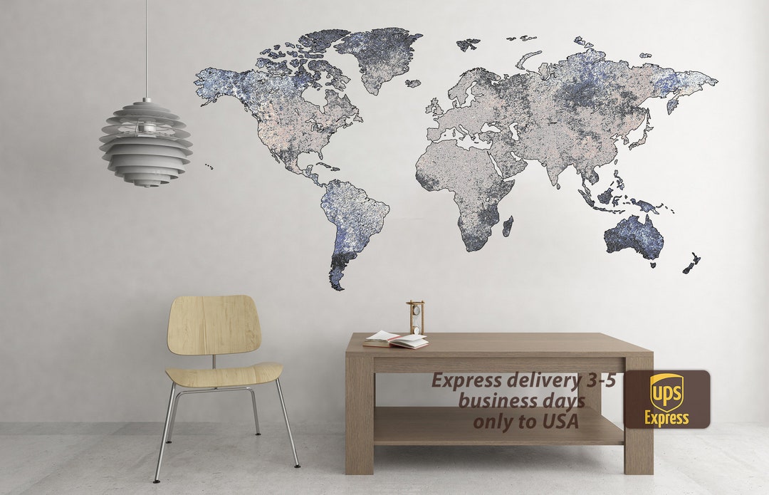 World Map Wall Sticker Abstract Map Wall Decal Wall World Map - Etsy