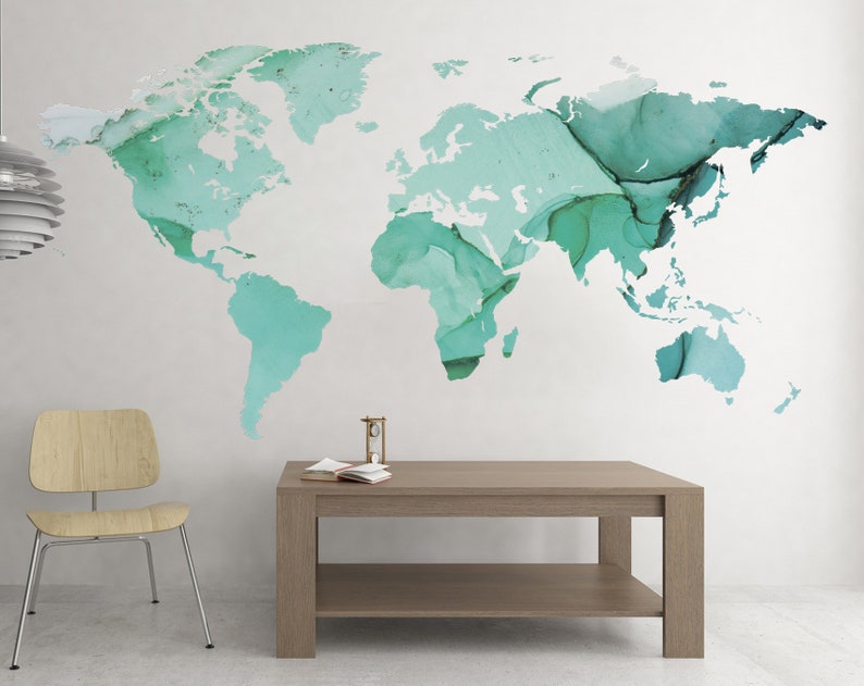 Abstract World Map Decal Map Wall Sticker Marble Modern Wall - Etsy