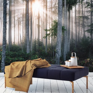 Morning Foggy Forest Trees Mural Wallpaper Peel and Stick Inside the ...