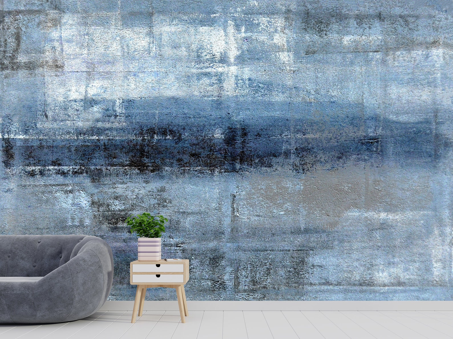 Abstract Blue Grey Wall Mural Print Wallpaper Office Wallpaper - Etsy