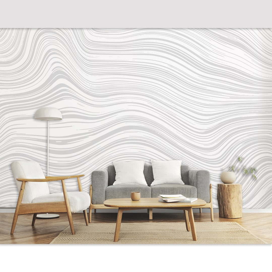 Abstract Grey Wavy Stripes Wallpaper Peel 'n Stick or Traditional Wavy ...