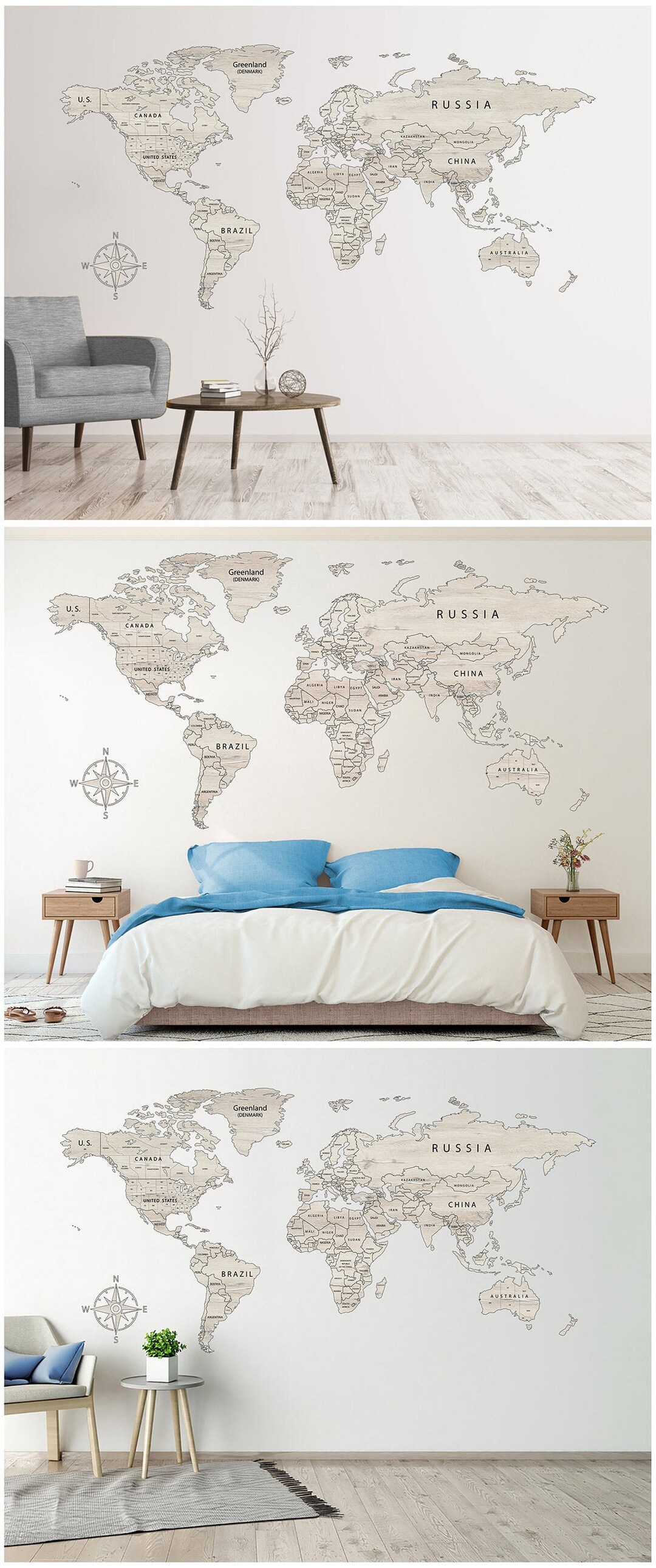 World Map Wall Decal Large Wall Art Print Cut Out Wall Sticker Vinyl ...