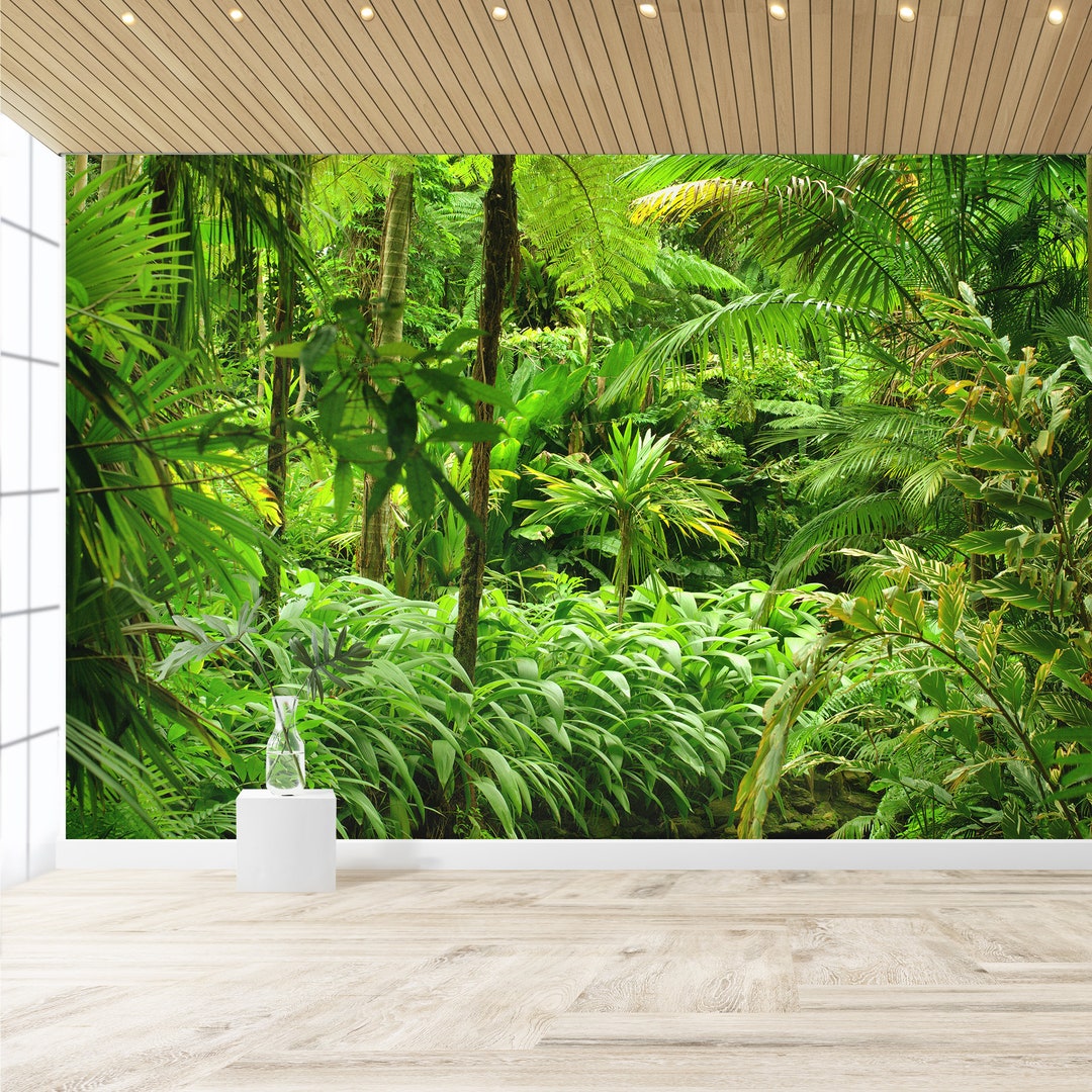 Rainforest Greenery Wall Mural Wallpaper Peel and Stick Green Tropical ...