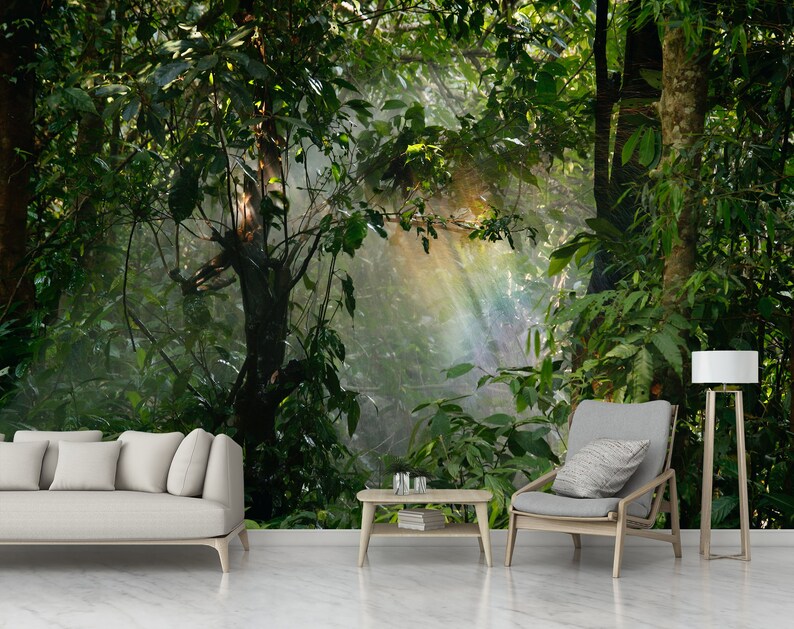 Rainforest Greenery Wall Mural Wallpaper Green Forest - Etsy