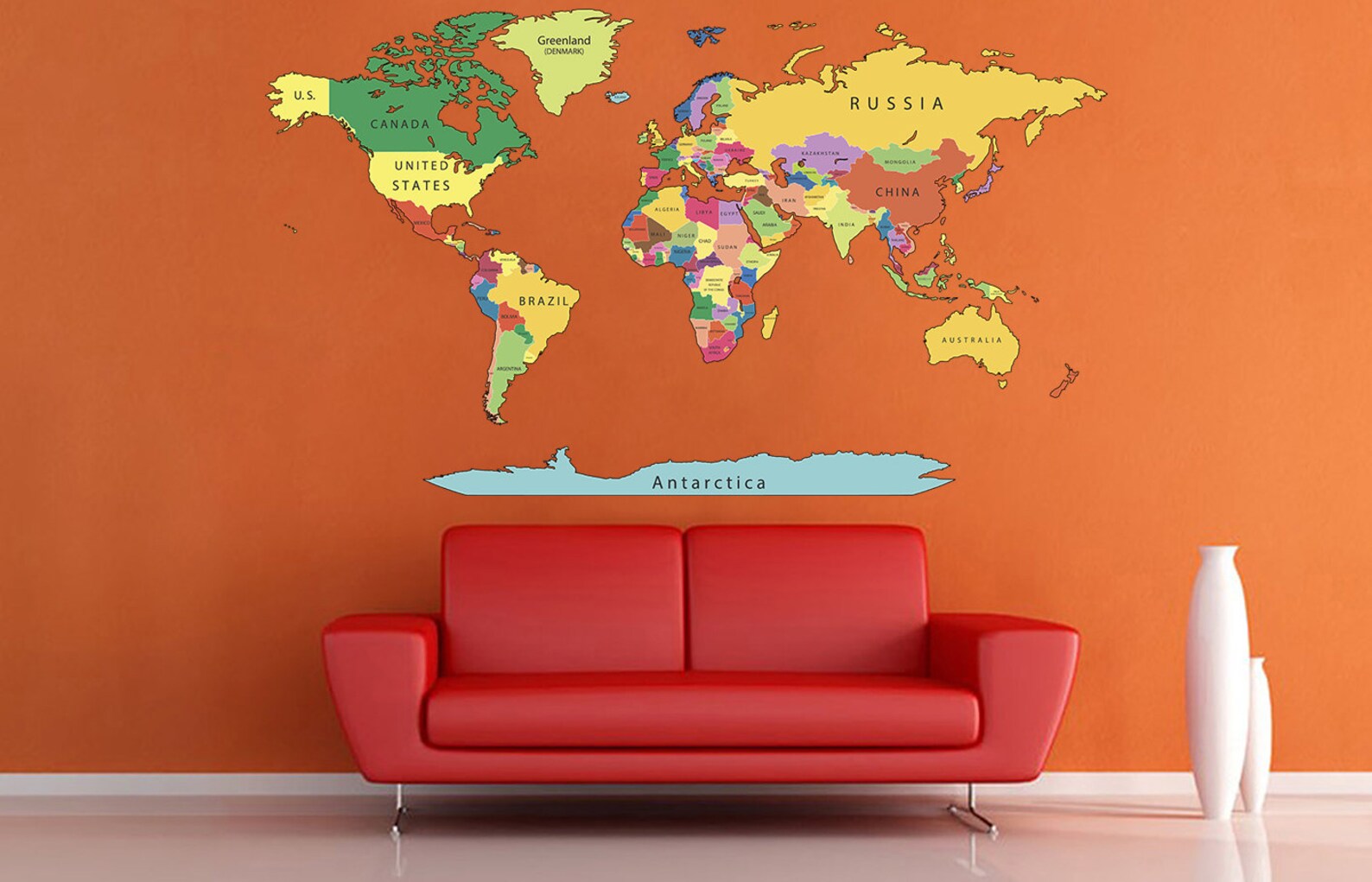 Large World Map Decal Detailed Political Map Wall Sticker - Etsy