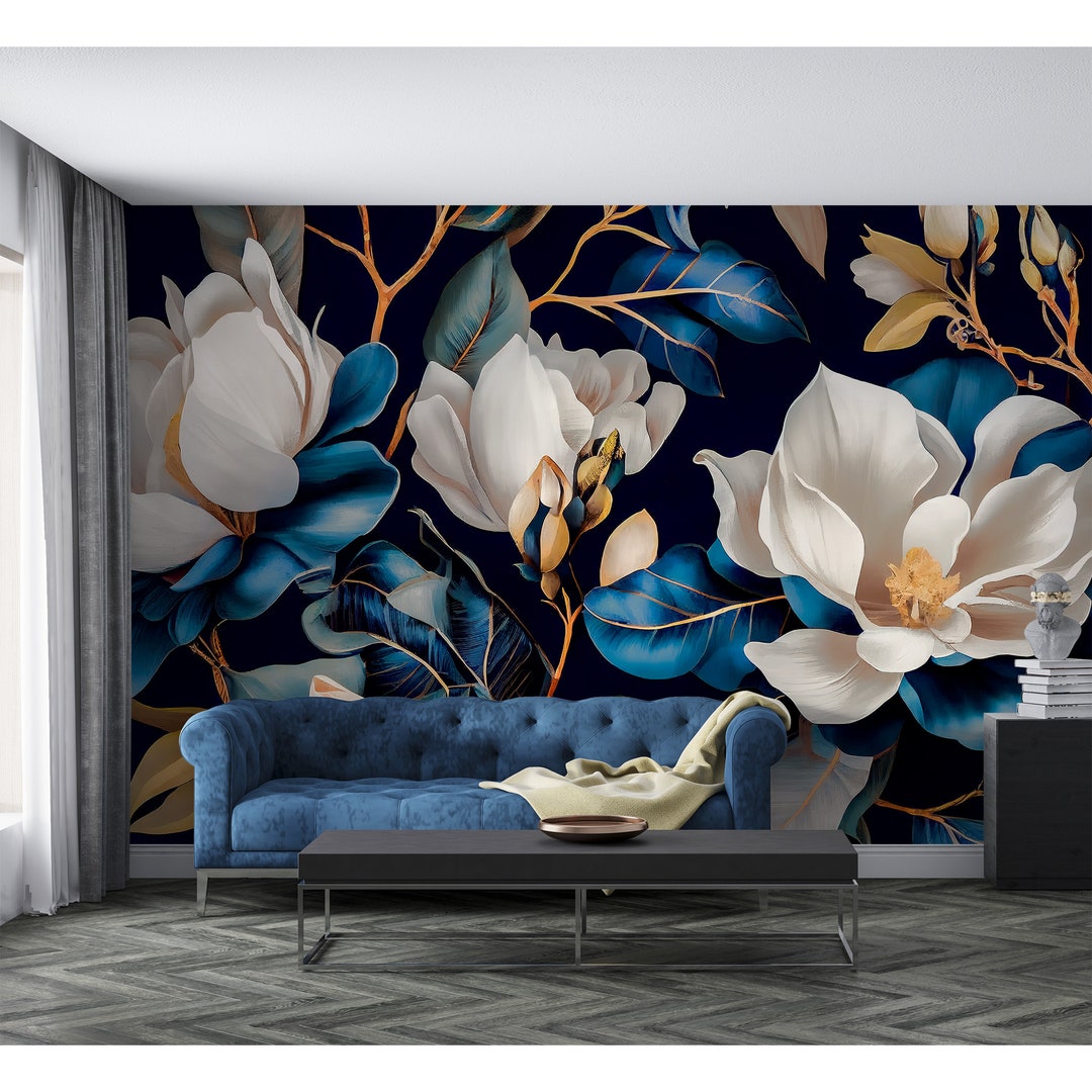 Abstract Magnolia Flowers Peel and Stick Wallpaper Floral Botanical ...