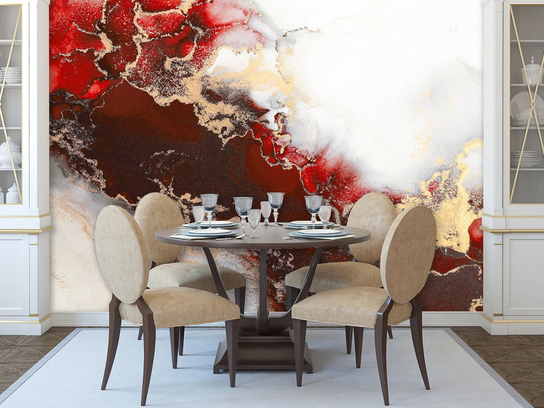 Red Abstract Marble Wall Mural Peel and Stick Wallpaper - Etsy