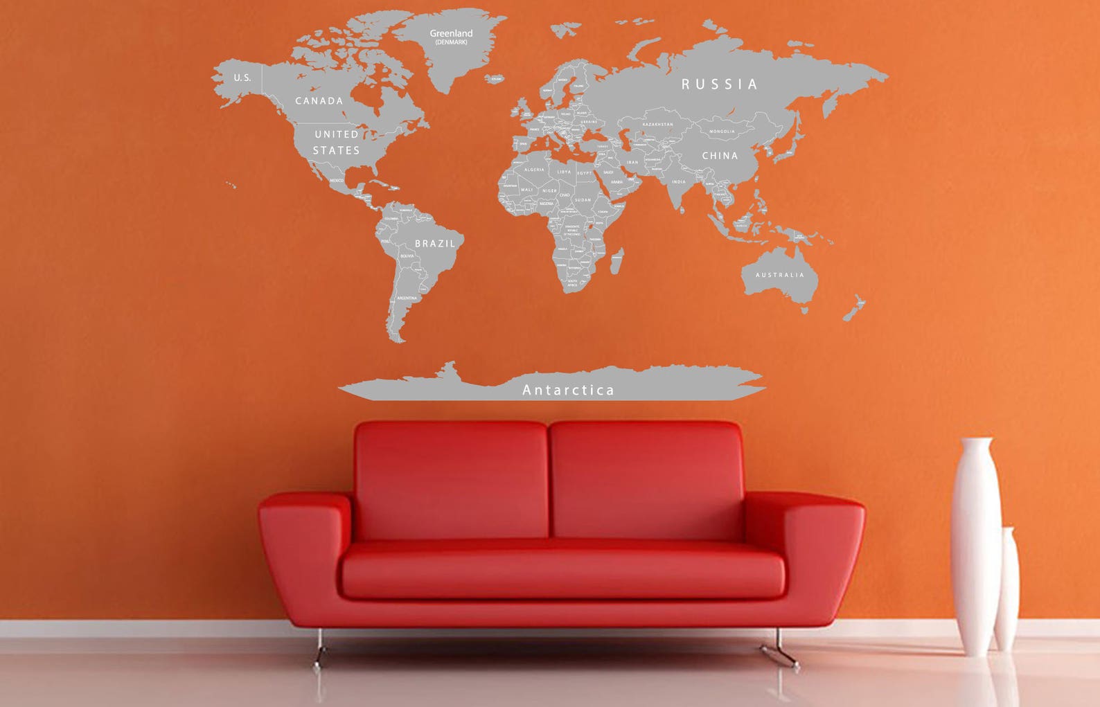 Grey World Map Wall Decal Vinyl Sticker Home Office Wall Decor - Etsy