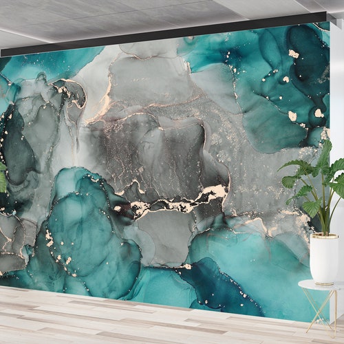 Turquoise Marble Mural Wallpaper Abstract Wall Mural Modern - Etsy