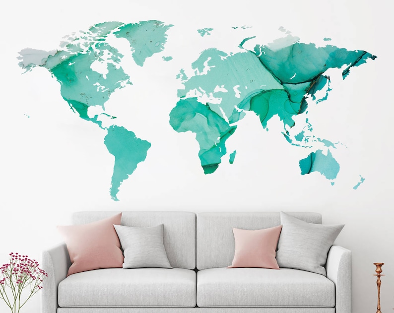 Abstract World Map Decal Map Wall Sticker Marble Modern Wall - Etsy