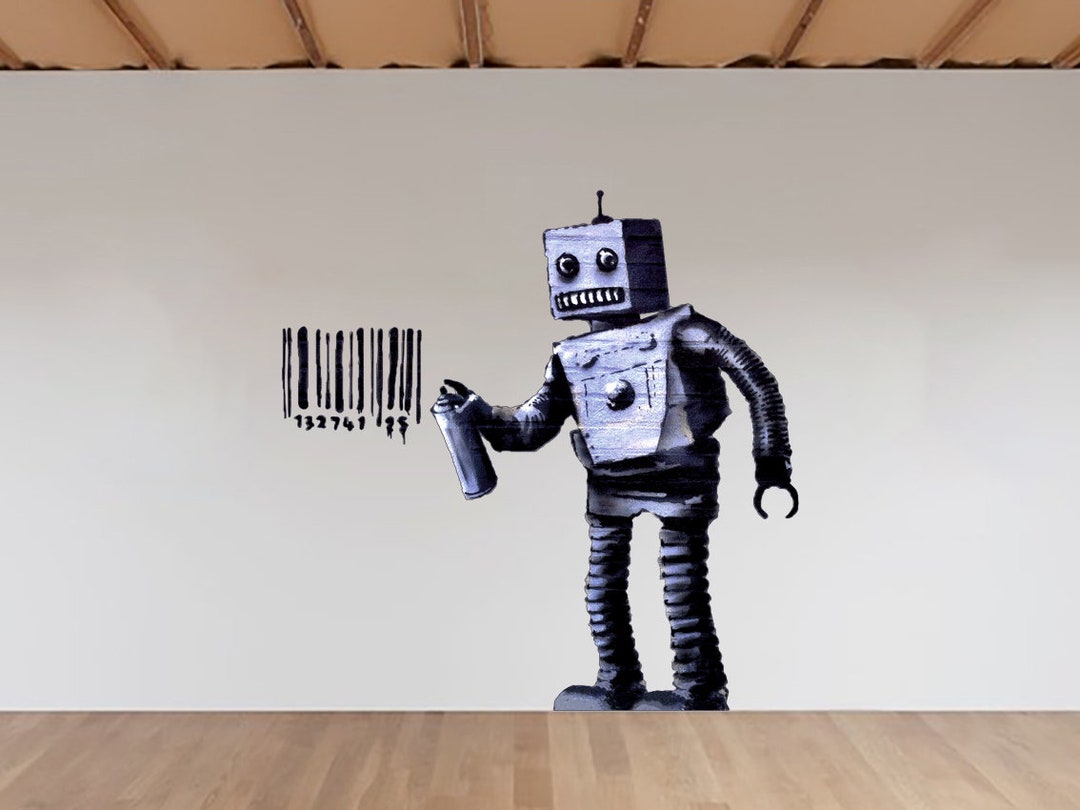Graffiti Vinyl Sticker Street Art Wall Decal Robot Barcode Wall Art ...