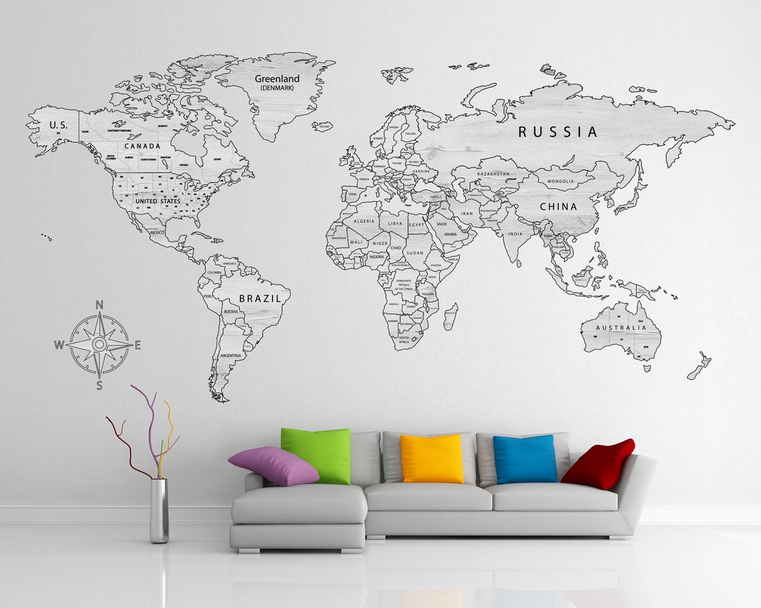 Wall World Map Decal Living Room Decor Map of World Wall Art Bedroom ...