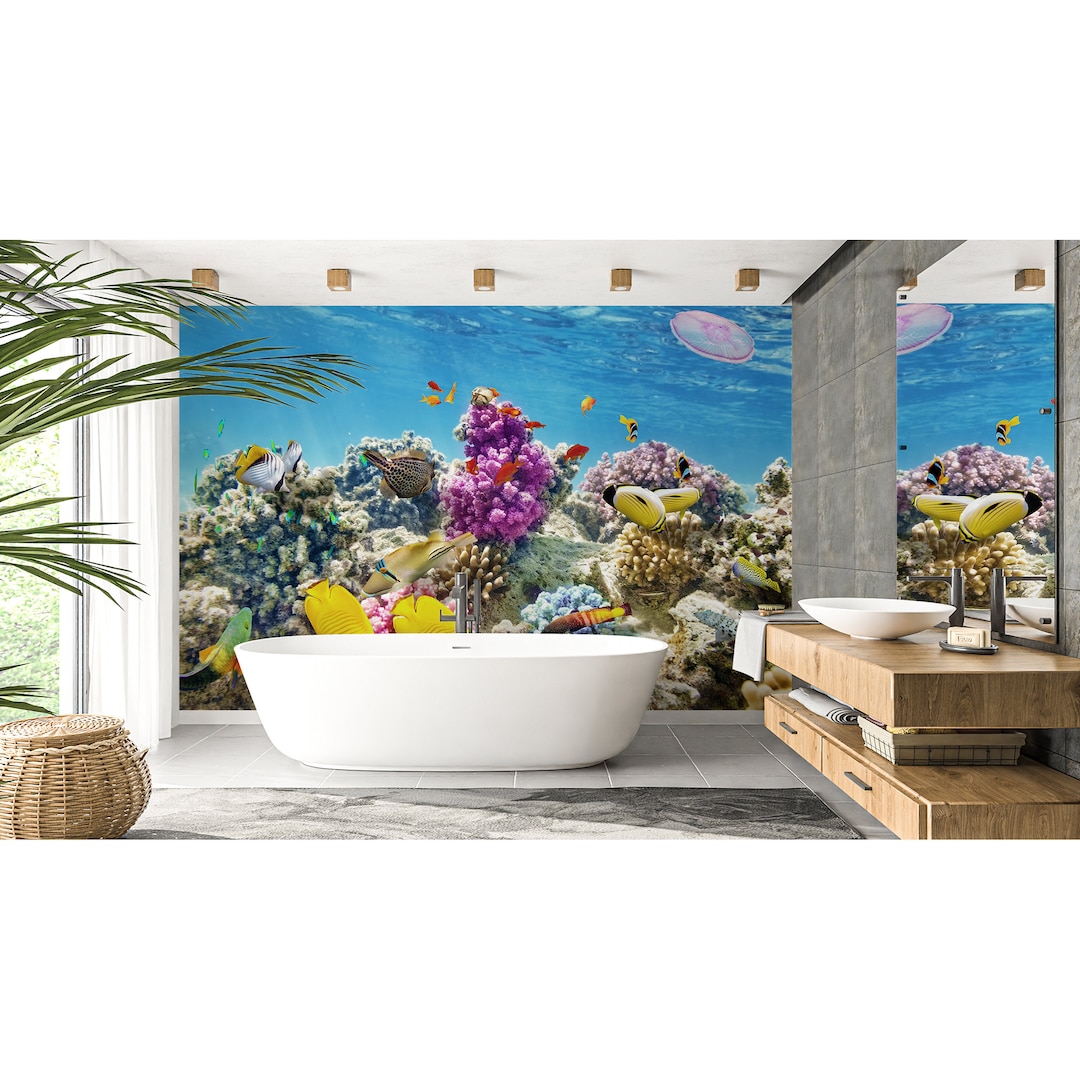 Peel and Stick Wallpaper Coral Reef Exotic Fish Wall Mural Tropical Sea ...