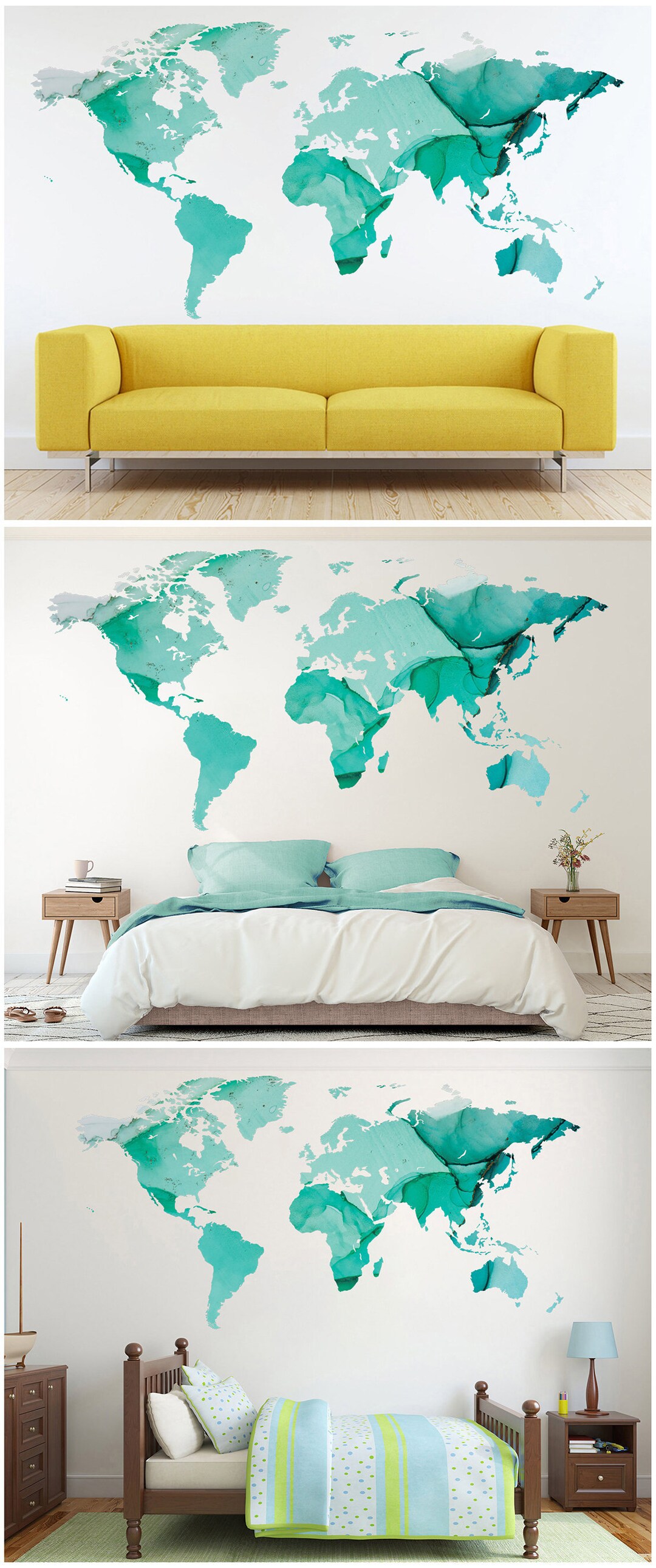 Abstract World Map Decal Map Wall Sticker Marble Modern Wall Art Print ...