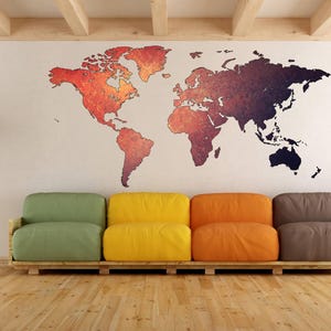 Abstract World Map Wall Decal Large Map Wall Sticker Dark Red Wall ...