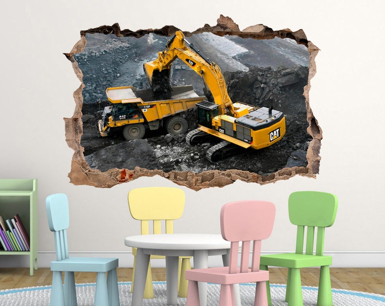 Excavator Wall Sticker Construction Machinery Wall Art Playroom Wall ...