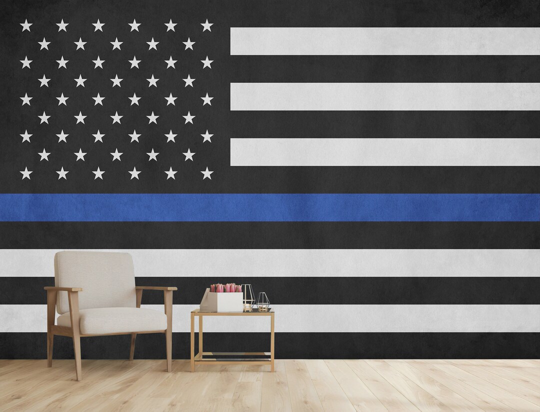 Thin Blue Line Flag Mural Wallpaper Peel and Stick American Police Flag ...