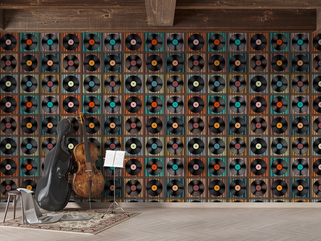 Music Nostalgic Wallpaper Peel and Stick Vinyl Records Wall Mural Retro ...