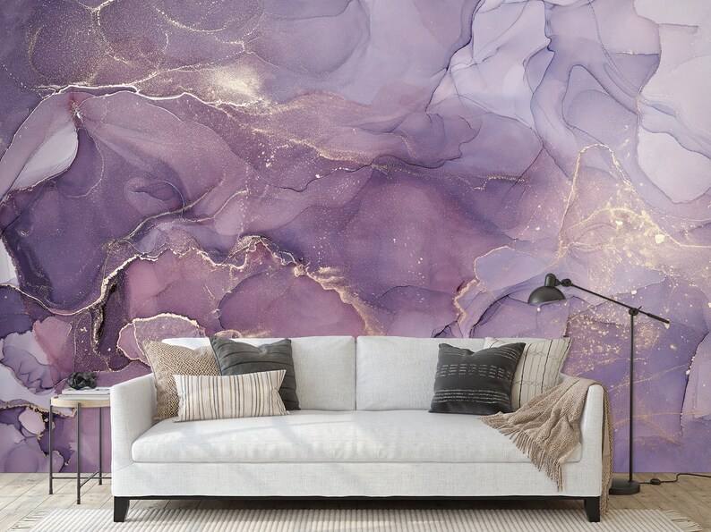 Purple Wavy Pattern Wall Mural Wallpaper Peel and Stick Marble Wall ...