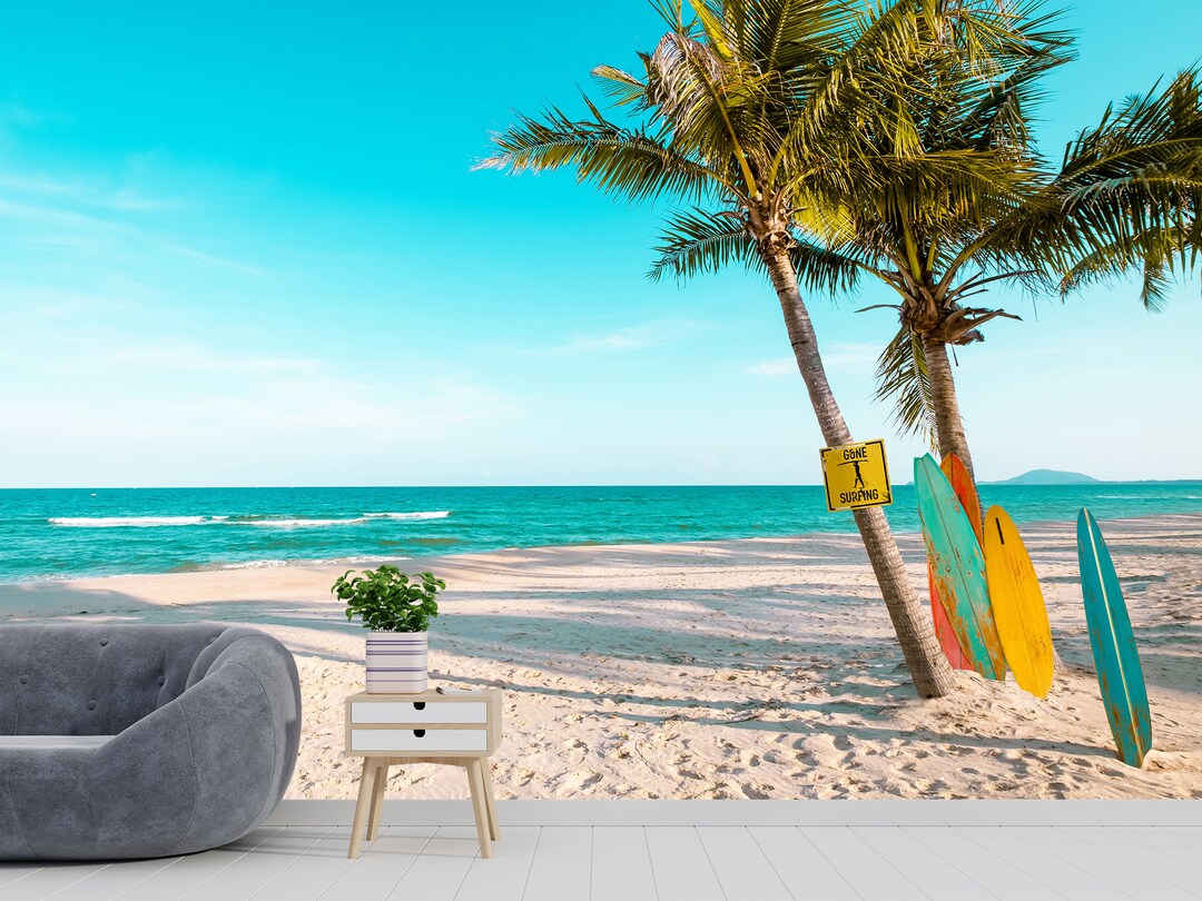 Surfing Wallpaper Surfboard Sea Ocean Beach Wall Mural Self Adhesive ...