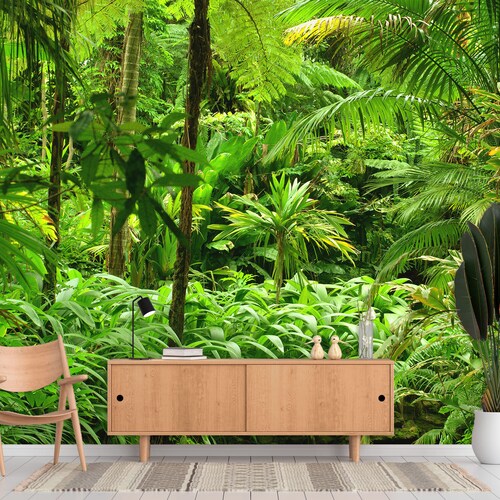 Rainforest Greenery Wall Mural Wallpaper Green Forest - Etsy