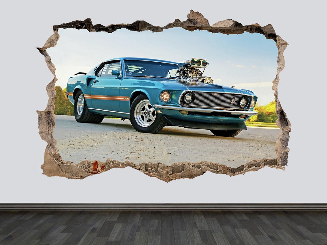 Old Ford Mustang Wall Decal Car Wall Sticker Retro Ford Mustang Vintage ...