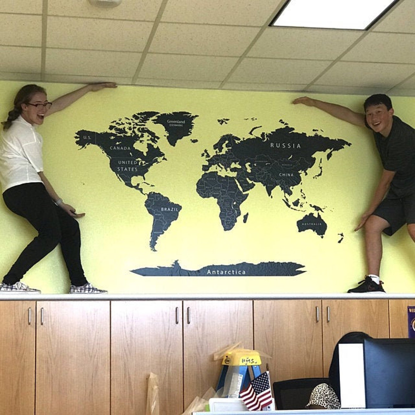 World Map Wall Decal Black World Map Detailed Political Map - Etsy