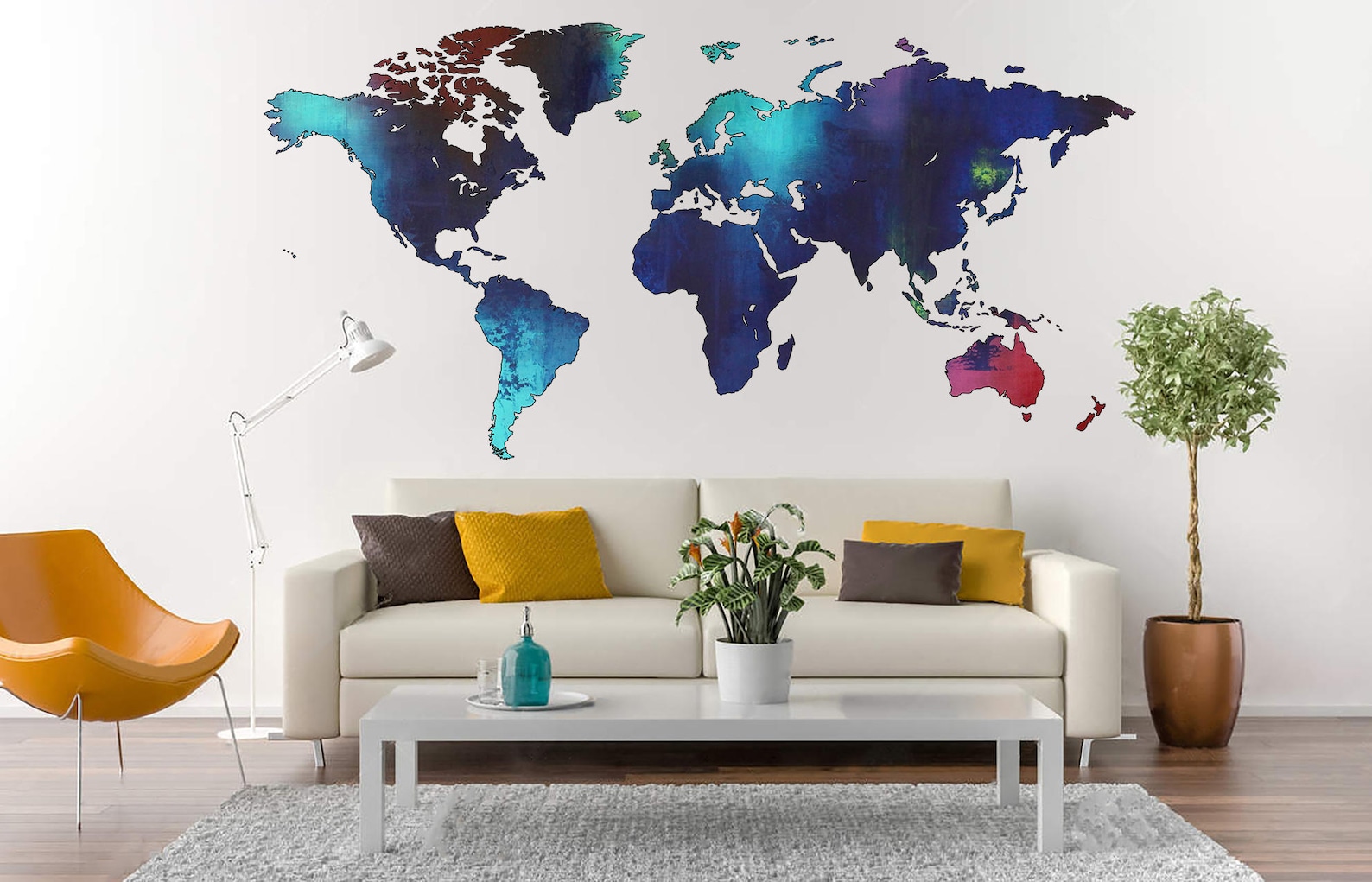 World Map Large Wall Sticker Map Wall Decal Modern Abstract - Etsy