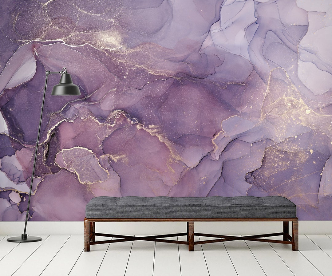 Purple Wavy Pattern Wall Mural Wallpaper Peel and Stick Marble Wall ...
