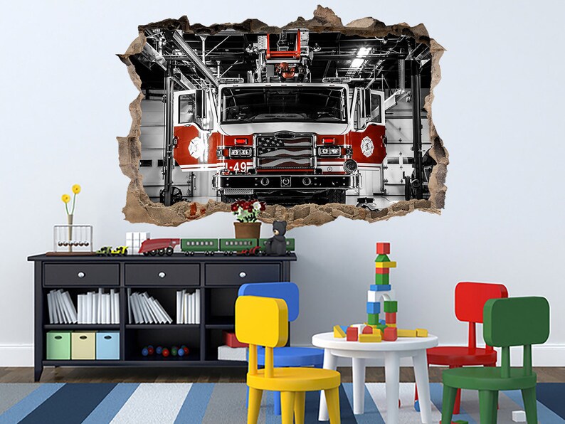 Firetruck Wall Sticker Fire Department Wall Decal Kid Name - Etsy