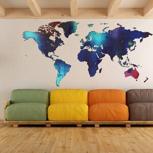 World Map Large Wall Sticker Map Wall Decal Modern Abstract Wall Decor ...