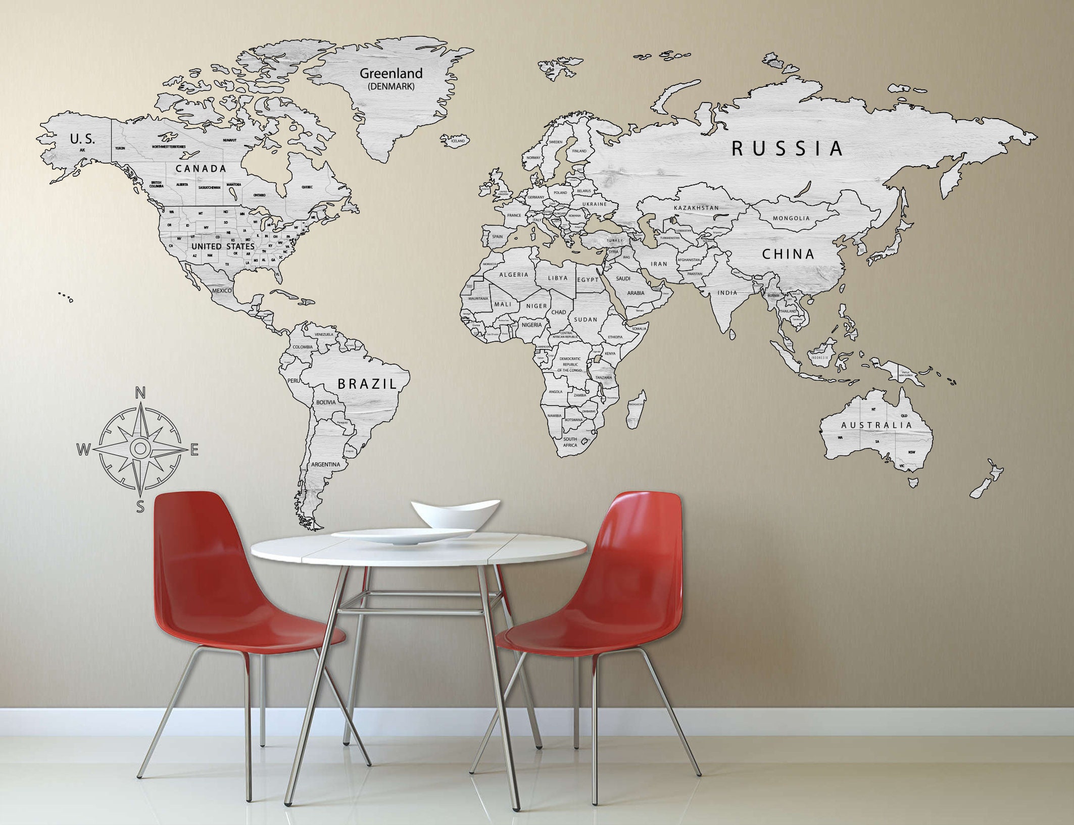 Wall World Map Decal Living Room Decor Map of World Wall Art Bedroom ...