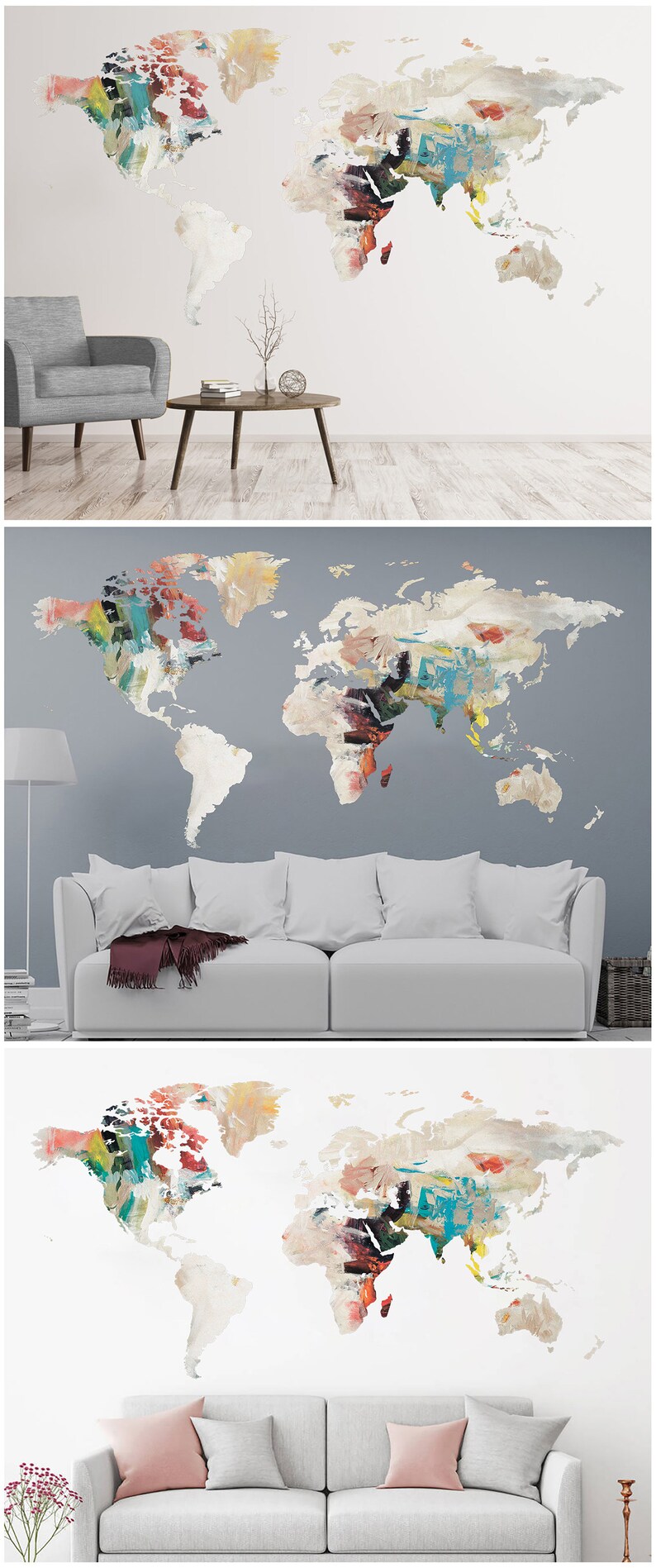 Abstract Wall Art Modern Wall Decor World Map Decal Tender Art | Etsy