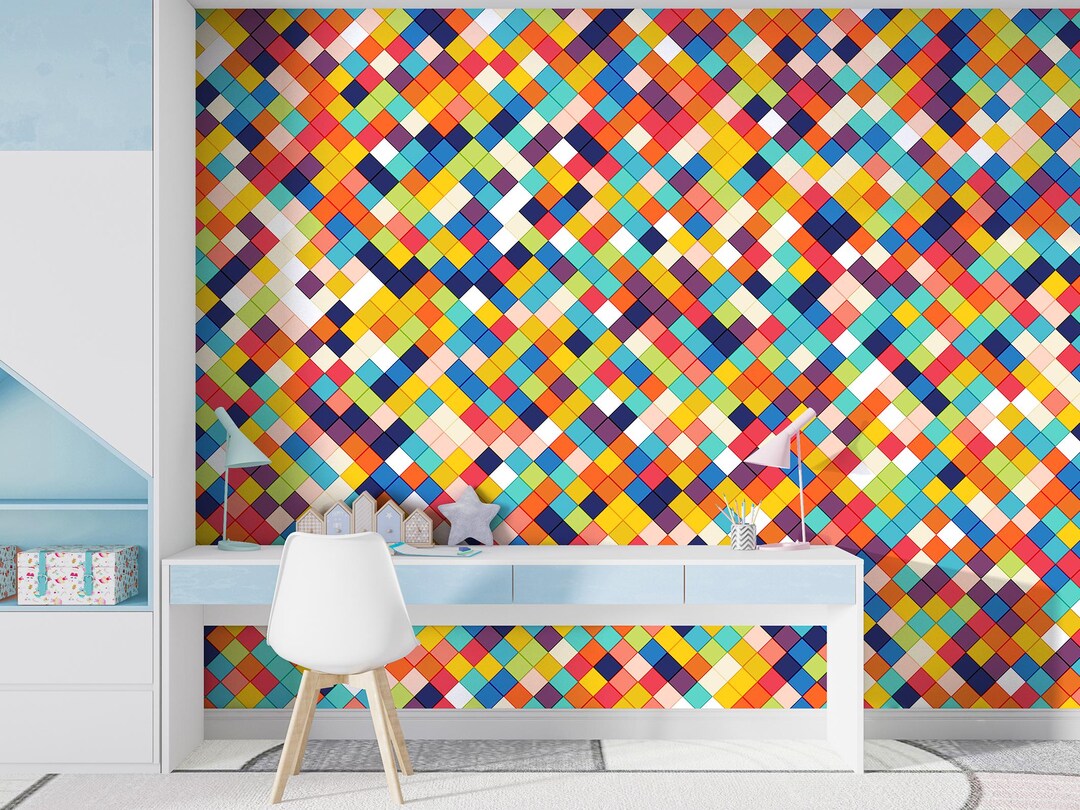 Colorful Pixels Wallpaper Geometric Abstract Wall Mural Peel and Stick ...
