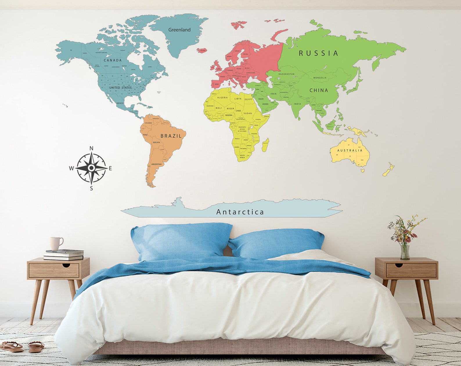 World Map of the Continents Wall Art Decal Detailed World Map - Etsy