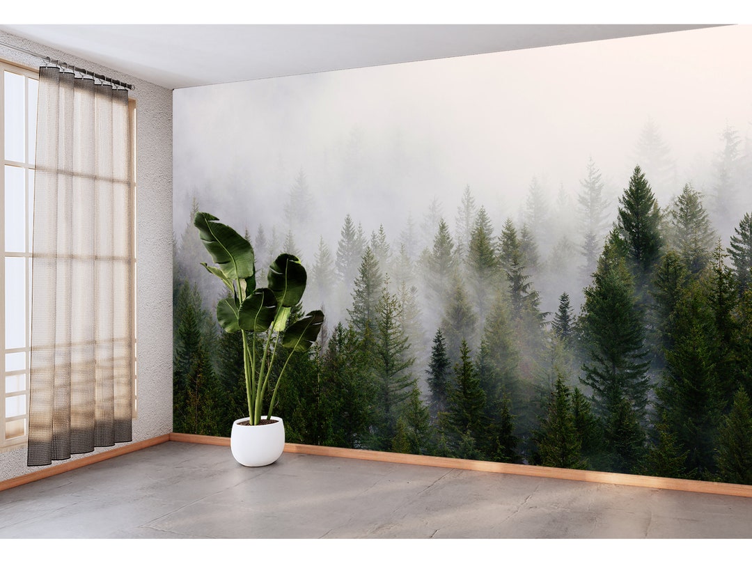 Mist Forest Wall Mural Wallpaper Peel and Stick Vinyl Wallpaper Foggy ...