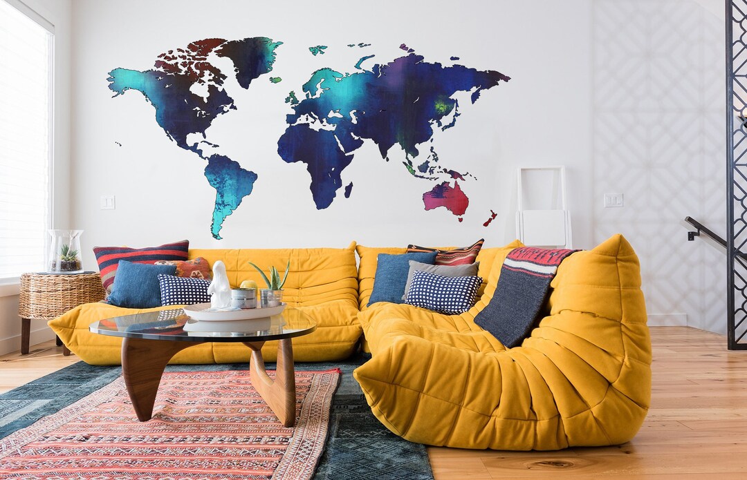 World Map Large Wall Sticker Map Wall Decal Modern Abstract Wall Decor ...