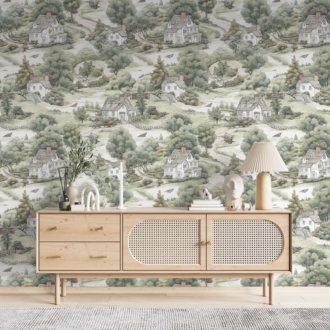 Village Landscape Wall Mural Country House Wallpaper - Etsy