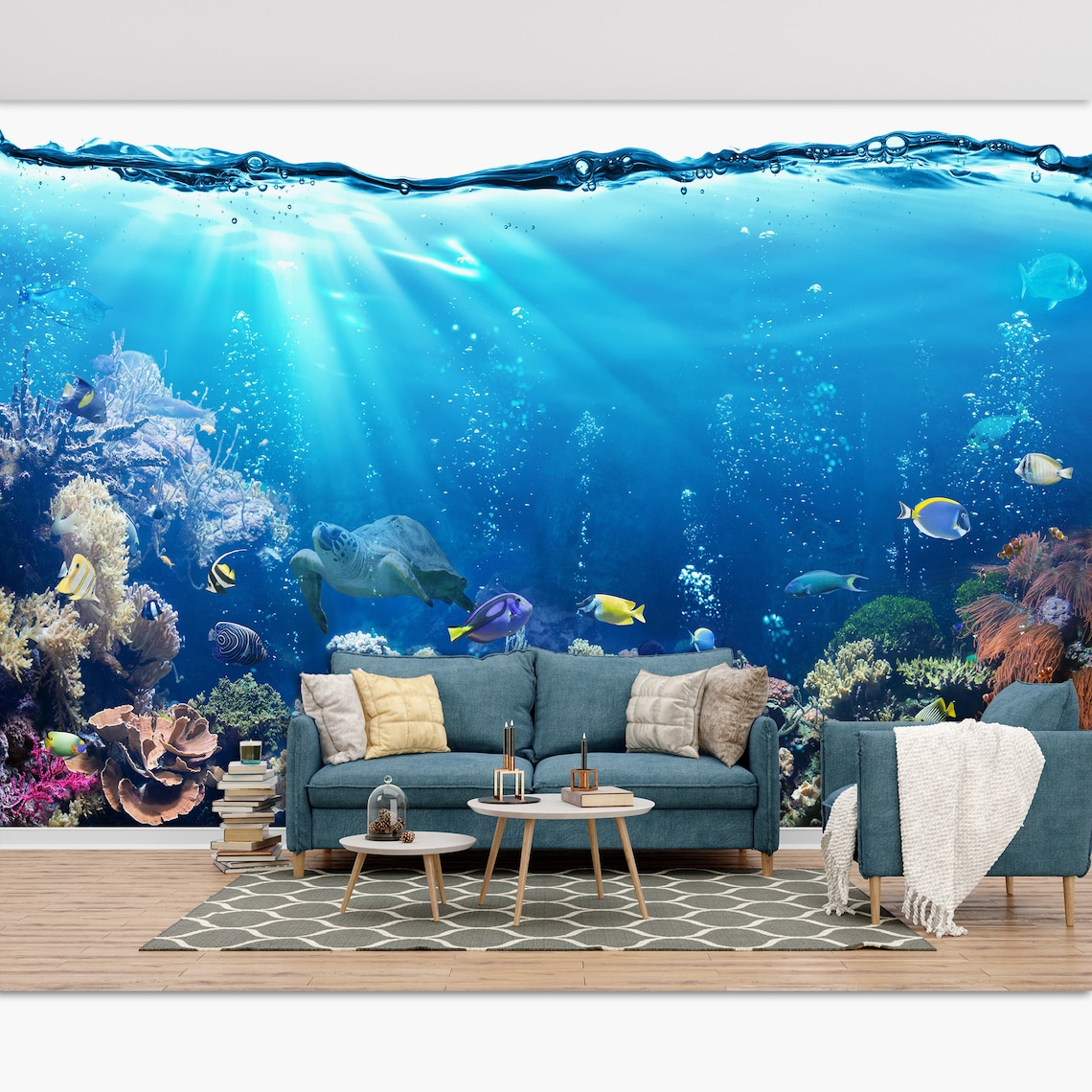 Coral Reef Fishes Wallpaper Peel and Stick / Paper Wall Mural Sea Ocean ...