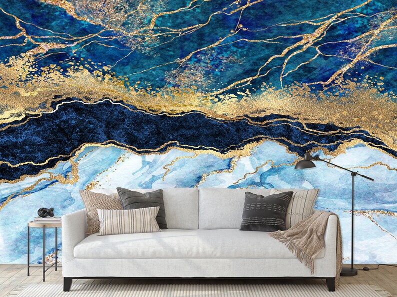 Blue Marble Wall Mural Peel and Stick Wallpaper Bedroom Living - Etsy