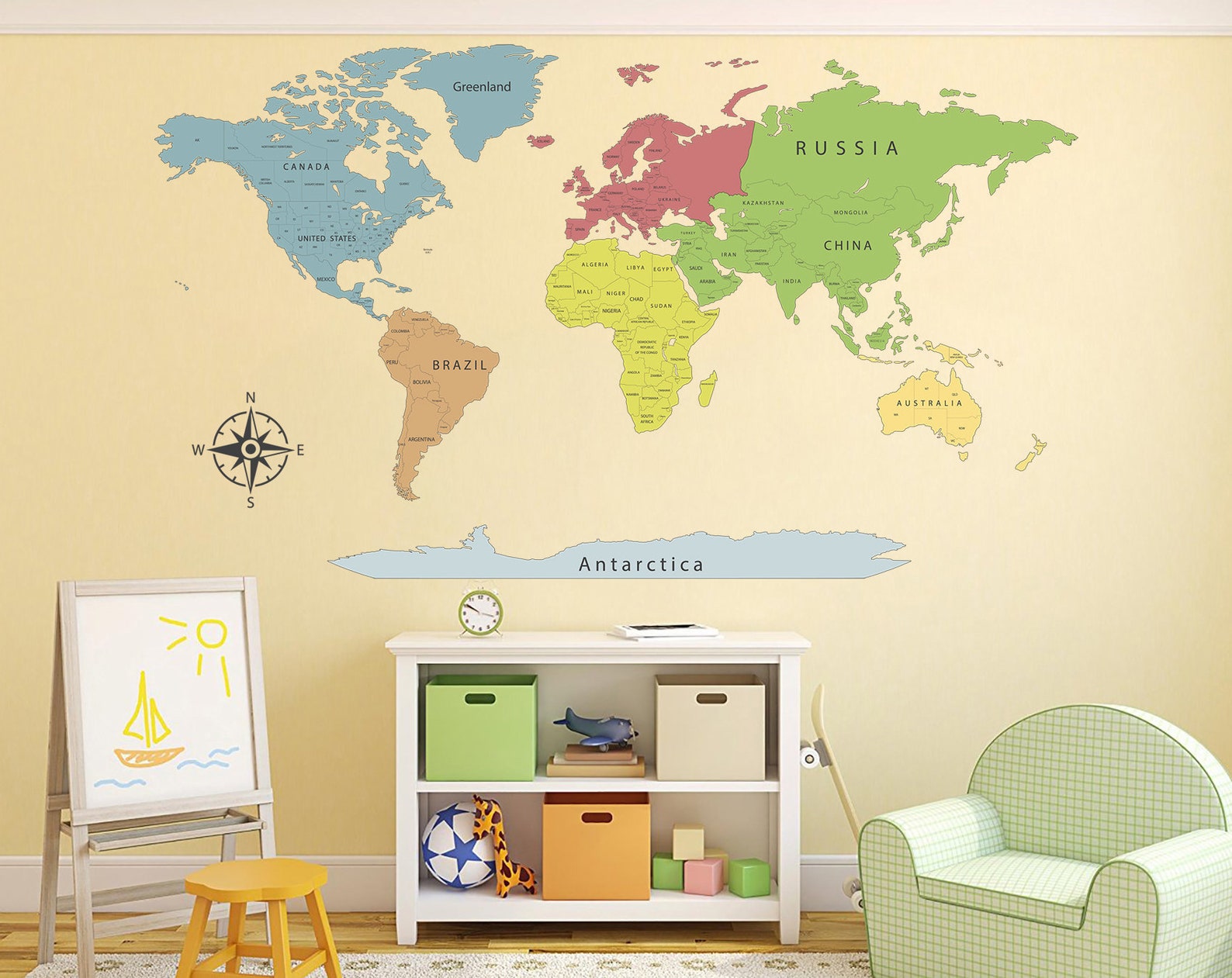World Map of the Continents Wall Art Decal Detailed World Map - Etsy