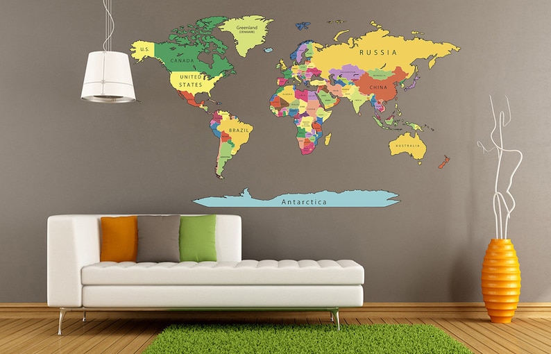 Large World Map Decal Detailed Political Map Wall Sticker - Etsy