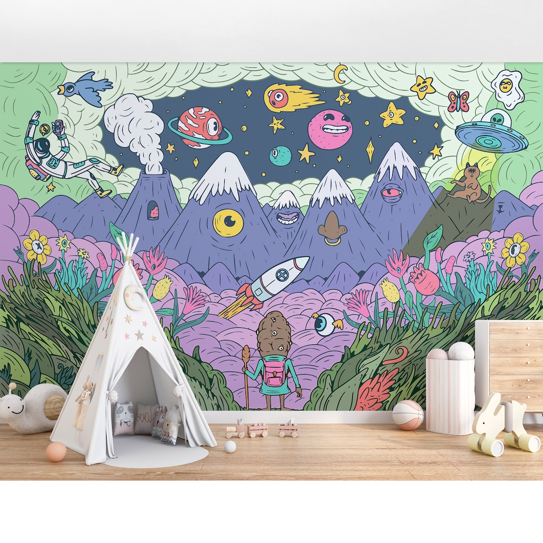 Wall Mural Funny Creepy Creatures Kids Wallpaper Surreal Colorful ...