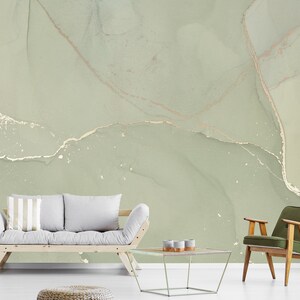 Neutral Green Wallpaper Peel and Stick Wall Mural Abstract Marble ...